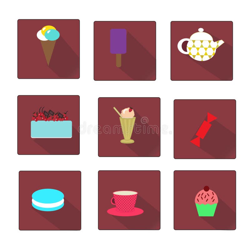 Set of Flat Style Sweet Icons Stock Vector - Illustration of coffee ...