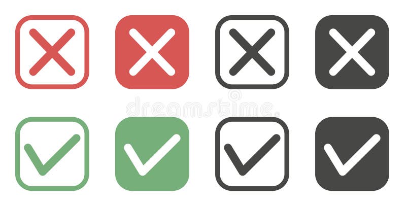 A Set of Flat Ticks and Crosses and a Question Mark in a Square and in ...