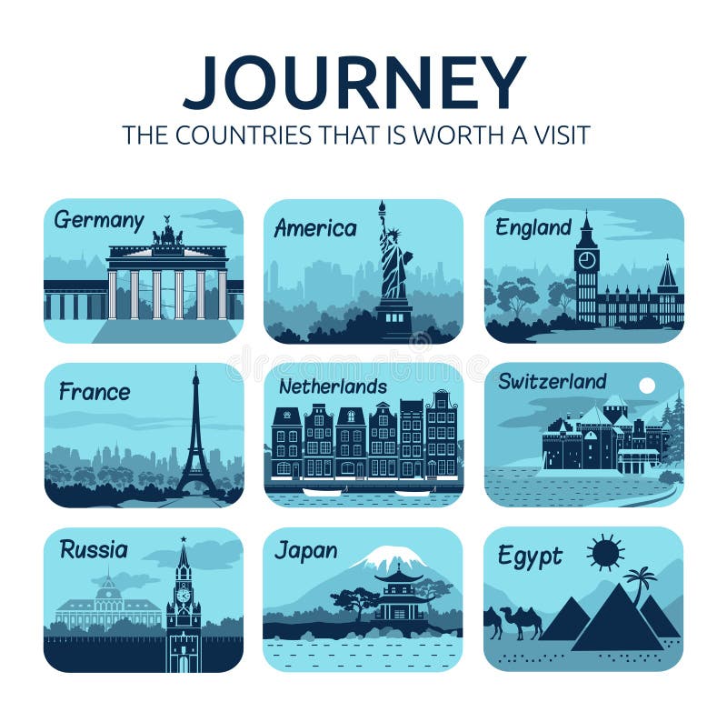 Set of Flat Travel Icons with Different Countries. Editorial Photo ...