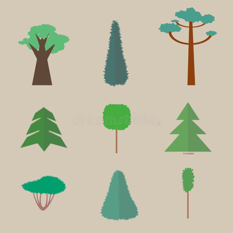 Set of flat trees stock vector. Illustration of tree - 61645897
