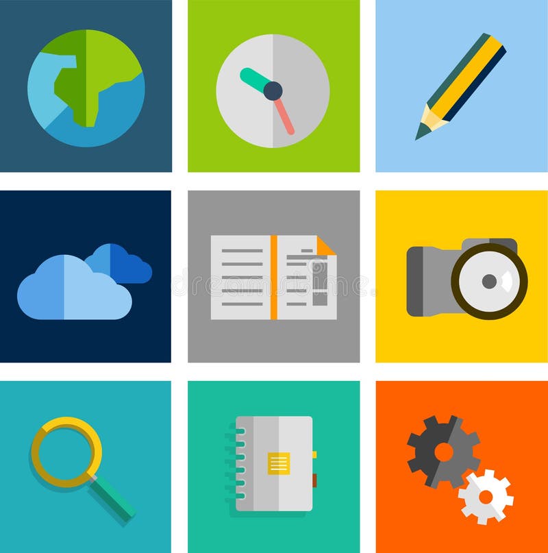 Set of Flat Universal Icons Stock Vector - Illustration of magnifying ...