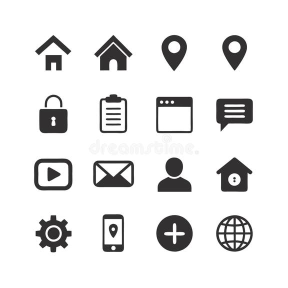Set of Flat Vector Icons for User Interface Design Stock Image - Illustration of chat, list ...