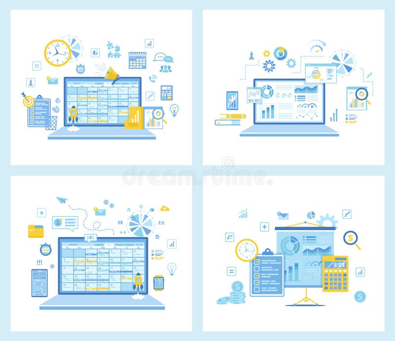 Set of Flat Vector Illustrations for Business Planning, Analytics ...