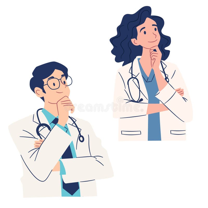 A Set of Flat Vector Illustrations in a Simple Style. Doctors Man and ...
