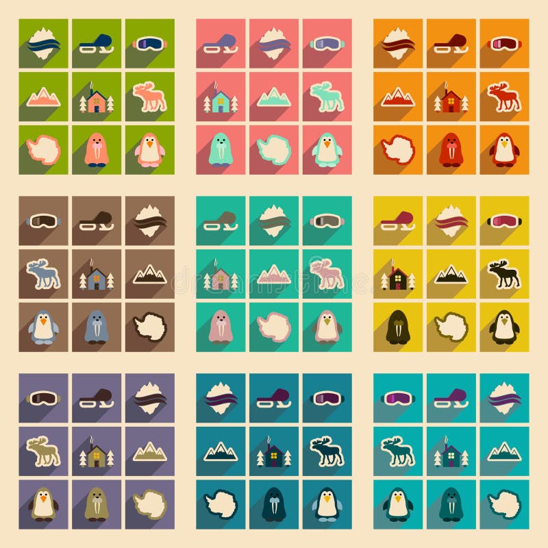 Set of Flat Web Icons with Long Shadow Arctic Stock Vector ...
