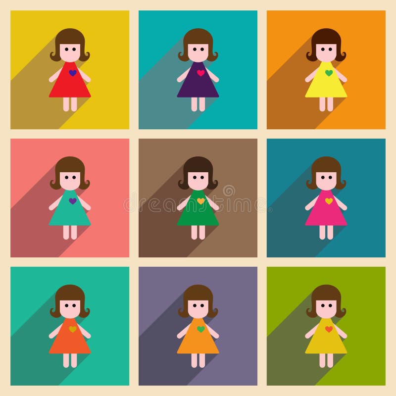 Set of Flat Web Icons with Long Shadow Girl Stock Vector - Illustration ...