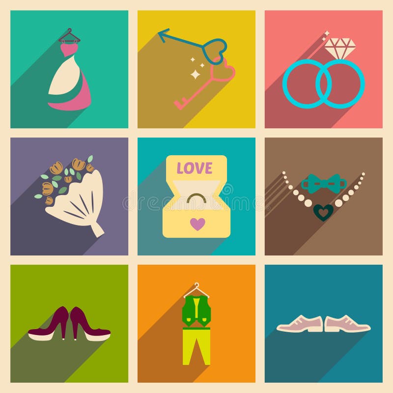 Set of Flat Web Icons with Long Shadow Wedding Stock Vector ...