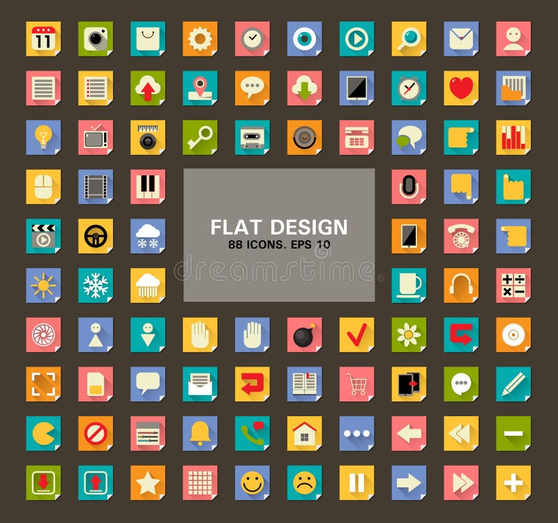 Set of 88 Flat Web and Mobile Icons. Stock Illustration - Illustration ...