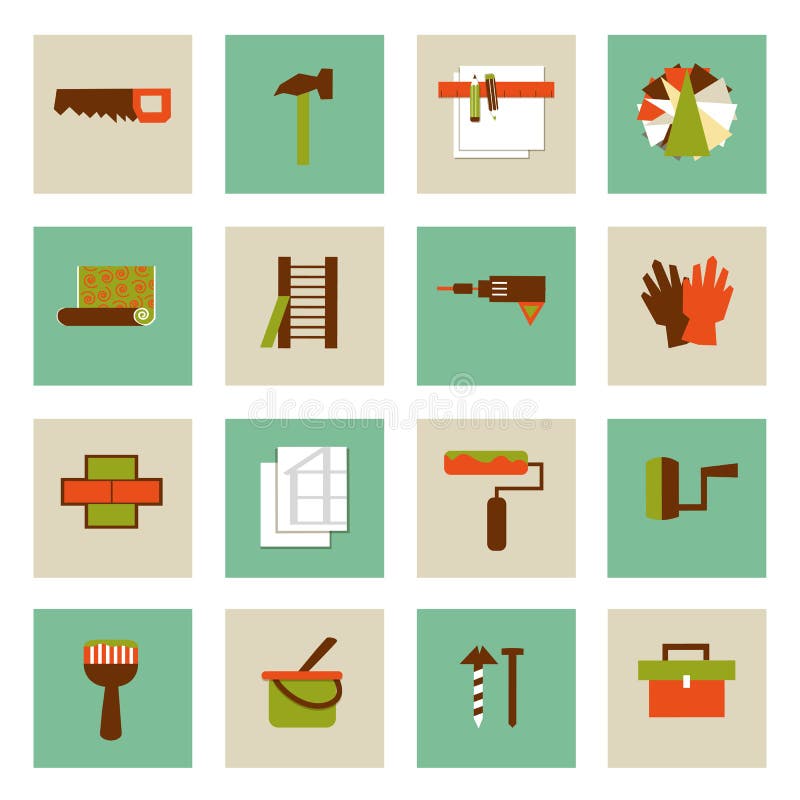 Set of Flat Working Tools Icons. Repair Their Own Hands. Stock Vector ...
