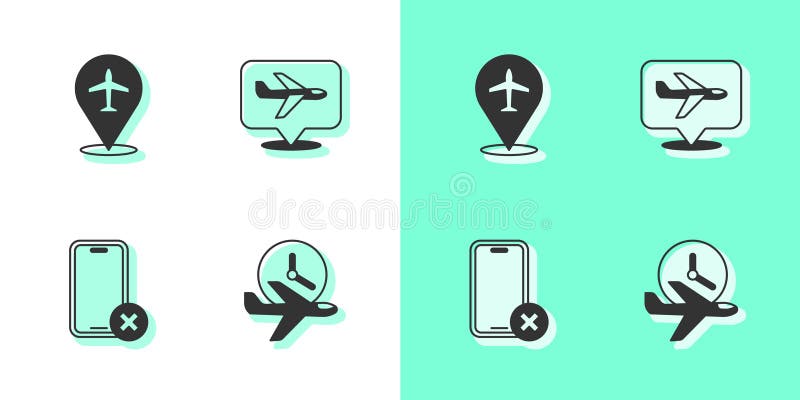 Set Flight Time, Plane, No Cell Phone and Icon. Vector Stock Vector ...