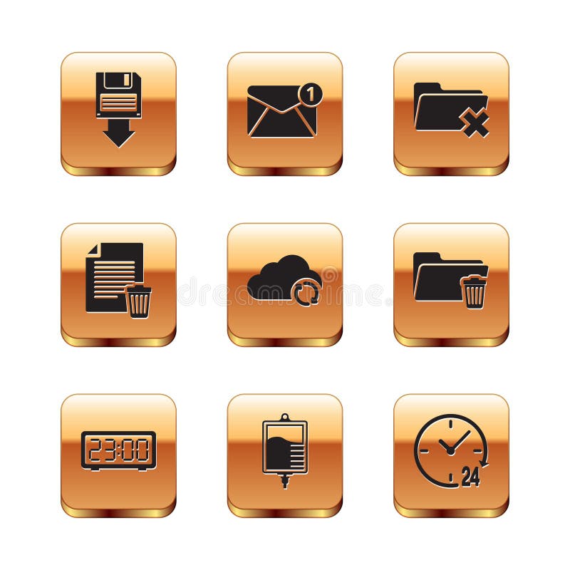 Set Floppy Disk Backup, Digital Alarm Clock, IV Bag, Cloud Sync Refresh, Delete File Document ...