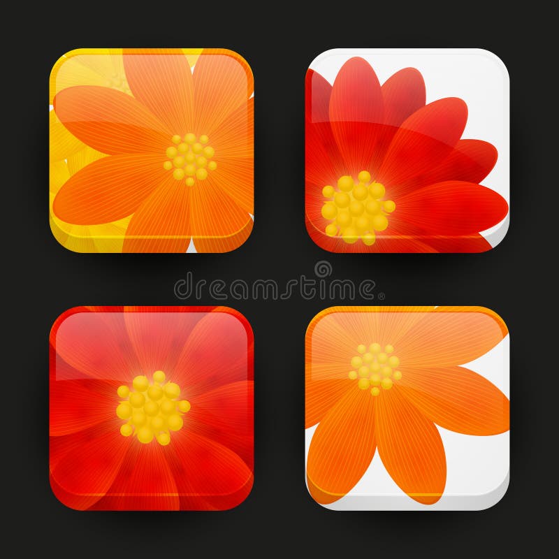 Set of floral app icons stock vector. Illustration of color - 37959503