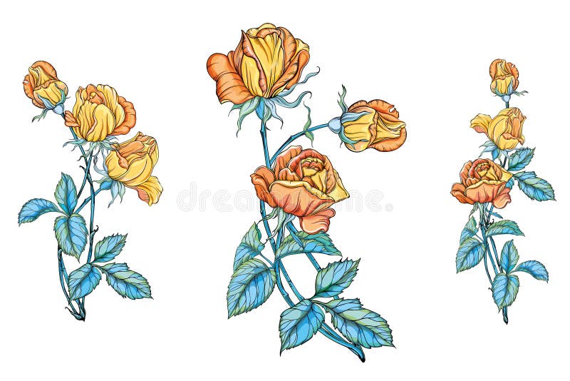 Set of Floral Bouquets with Yellow Roses. Yellow Roses Stock Vector ...