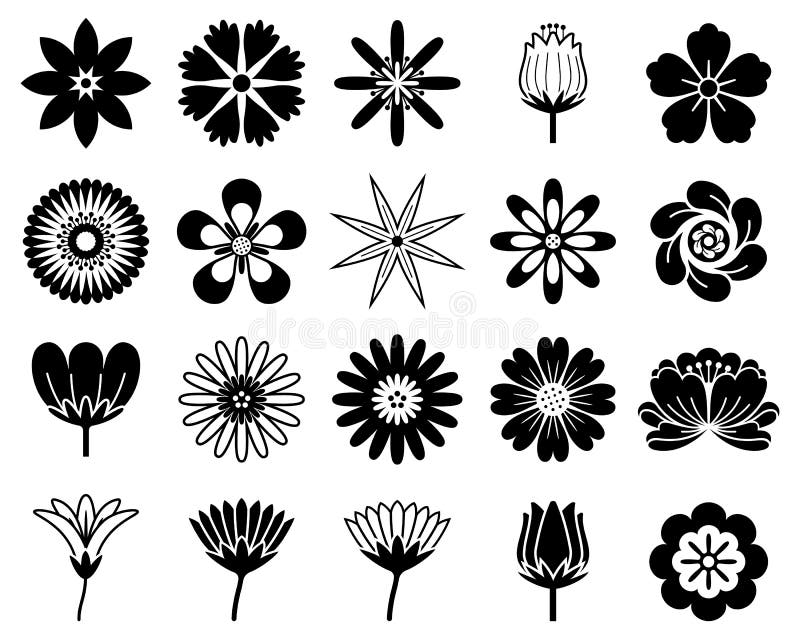 Set of Floral Flower Elements Symbol Icons Stock Vector - Illustration ...