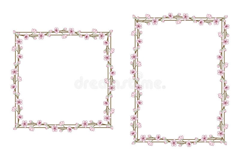 Set of 2 Floral Frames - Pink Sakura Flowers. Isolated Borders with ...