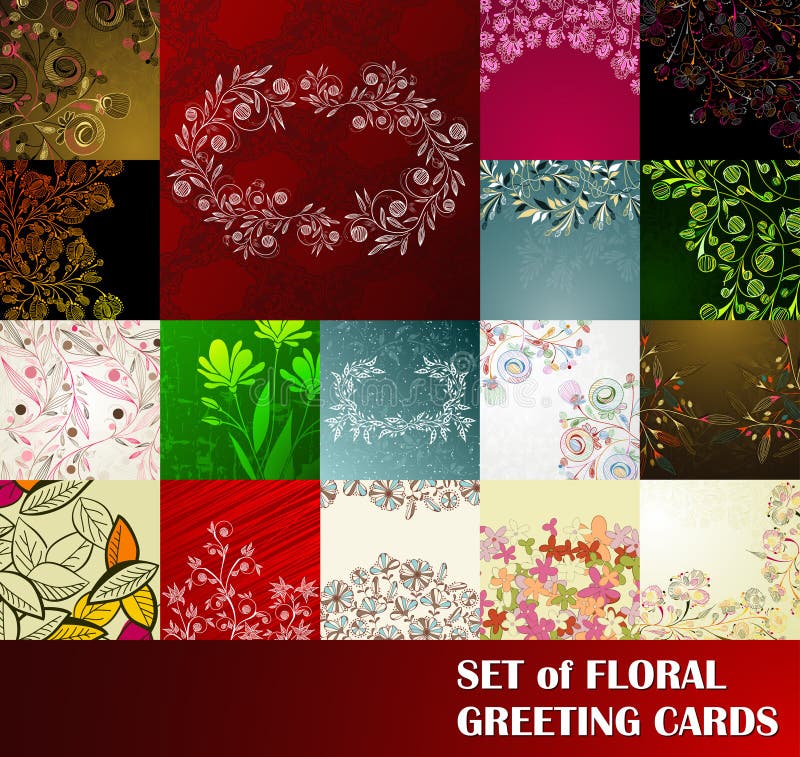 Set of Floral Greeting Cards Stock Vector - Illustration of design ...