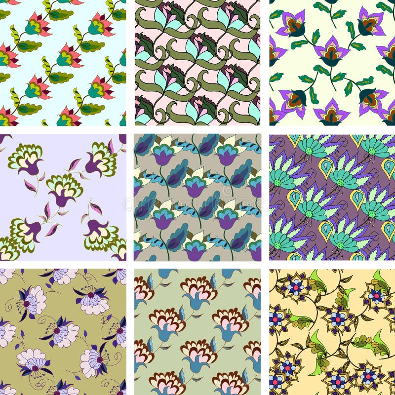 Set of Floral Hand Drawn Seamless Patterns,vector Patterns Stock Vector ...