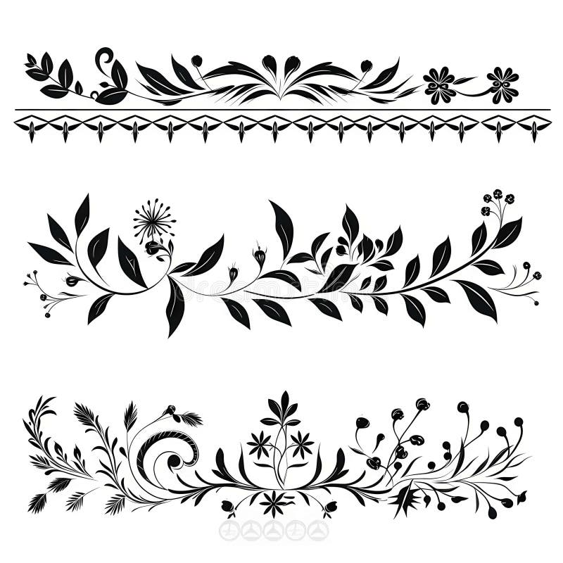 Set of Floral Line Divider Illustration Stock Illustration ...