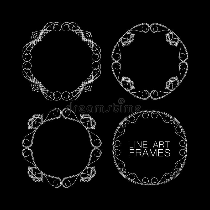 Set of Floral Monogram Frames. Line Art Elements for Desi Stock Vector ...