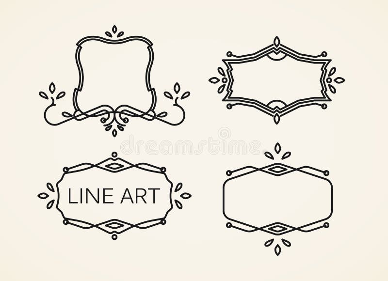 Set of Floral Monogram Frames. Line Art Elements for Design Stock ...
