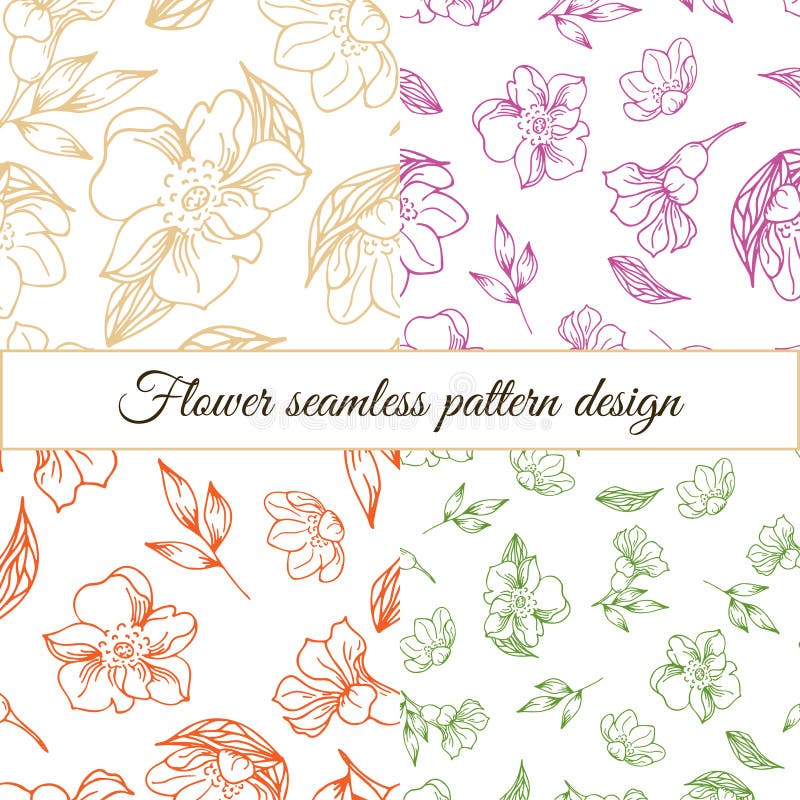 Set of Floral Patterns. Hand Draw Flowers Stock Vector - Illustration ...