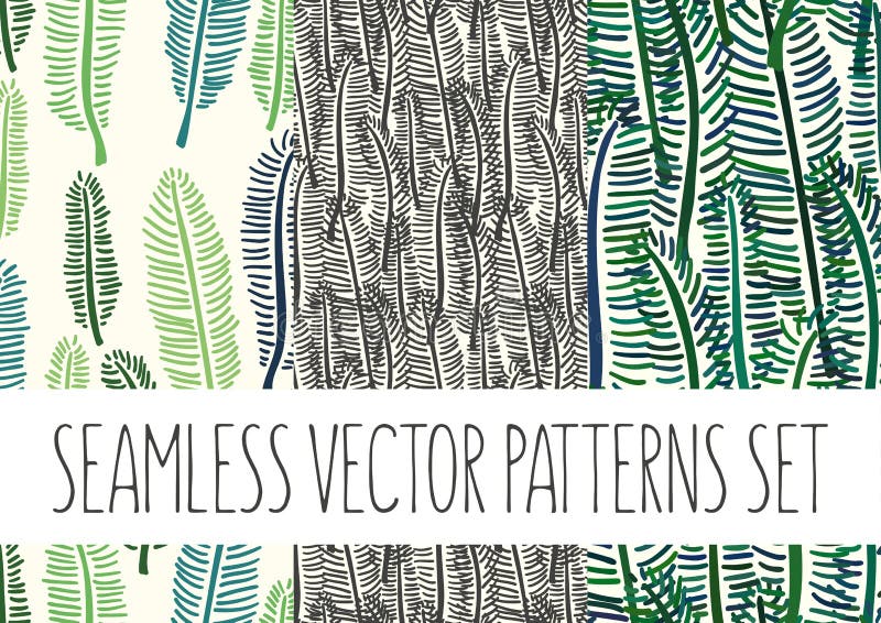 Set of Floral Patterns with Palm Tree Leafs Stock Vector - Illustration ...