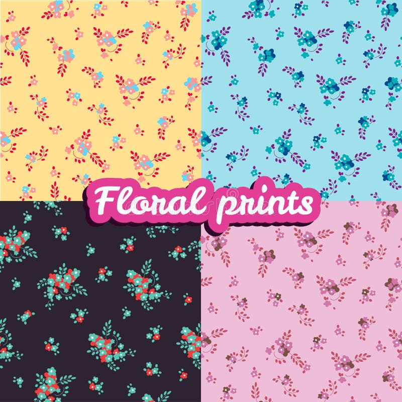Set of Floral Prints. Seamless Texture. Vector Illustration Stock ...