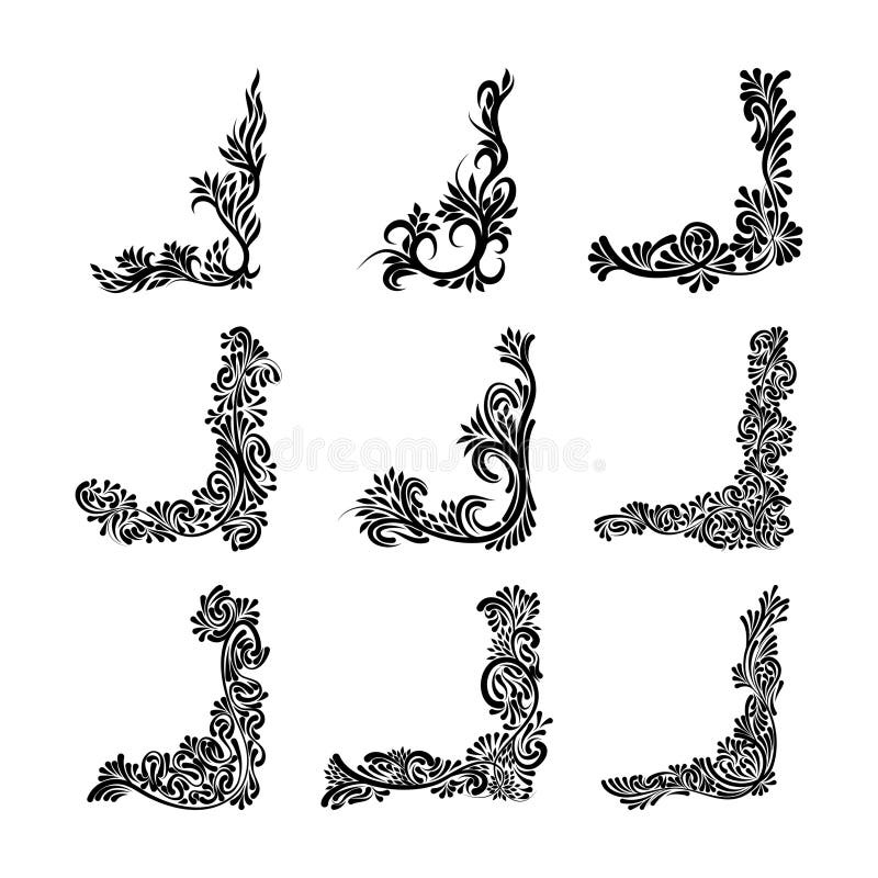 Set of Floral Retro Corner Borders. Vector Illustration Stock Vector ...