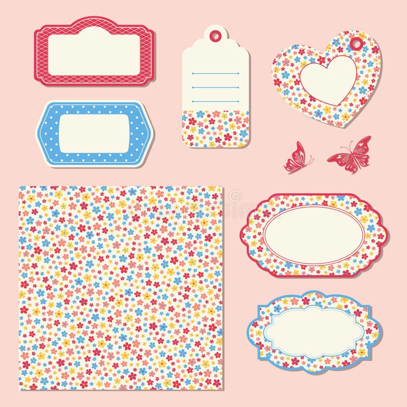 Set with Floral Seamless Pattern and Labels Stock Vector - Illustration ...