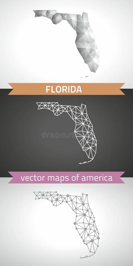 Florida Collection of Vector Design Modern Maps, Gray and Black and ...