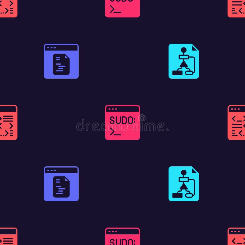 Set Flowchart, Software, Code Terminal and on Seamless Pattern. Vector Stock Vector ...