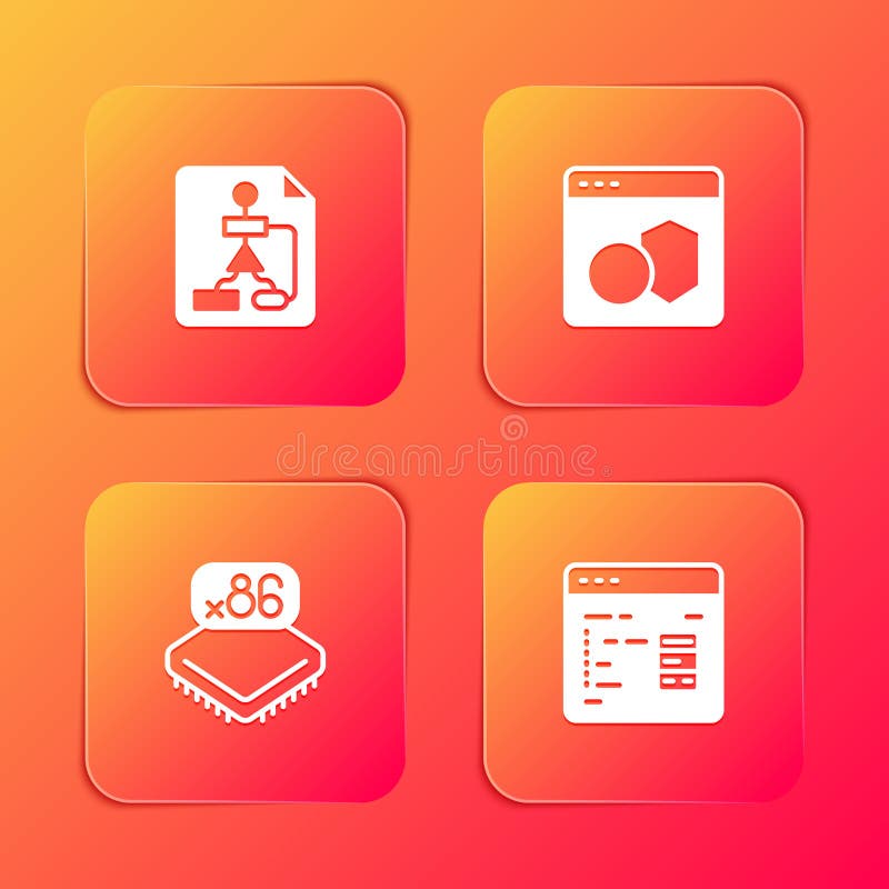 Set Flowchart, Software, Processor with Microcircuits CPU and Icon ... Set Flowchart, Software, Processor with Microcircuits CPU and Icon ...