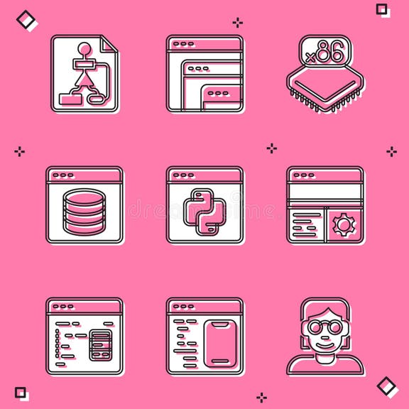 Set Flowchart Software Processor With Microcircuits Cpu Server Data Web Hosting Python