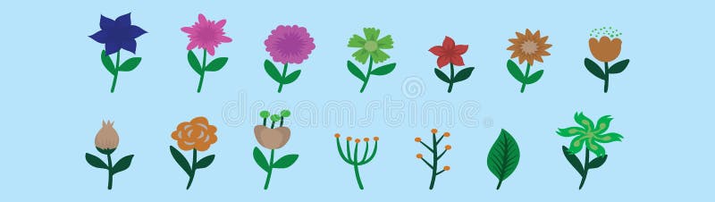 Set of Flower Cartoon Icon Design Template with Various Models. Vector ...