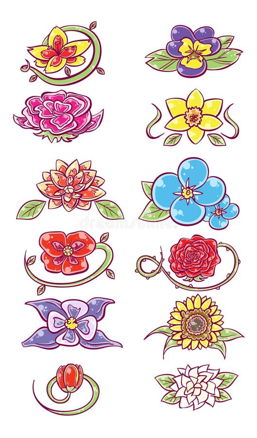 Set of flower designs stock illustration. Illustration of flora - 36951979