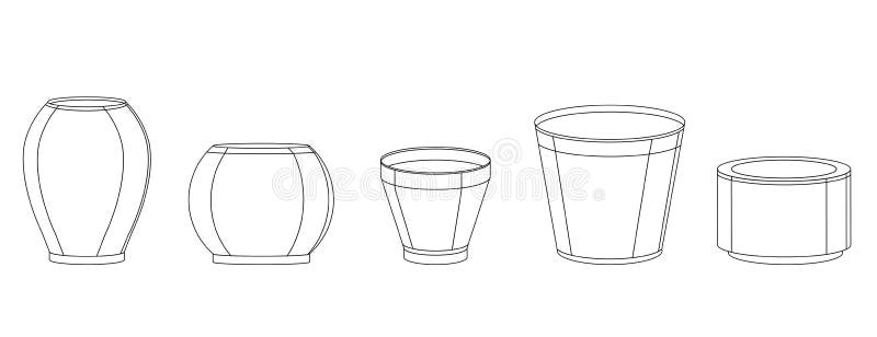 Set of Flower Pots, Garden and Interior Objects. Outline Vector Sketch ...
