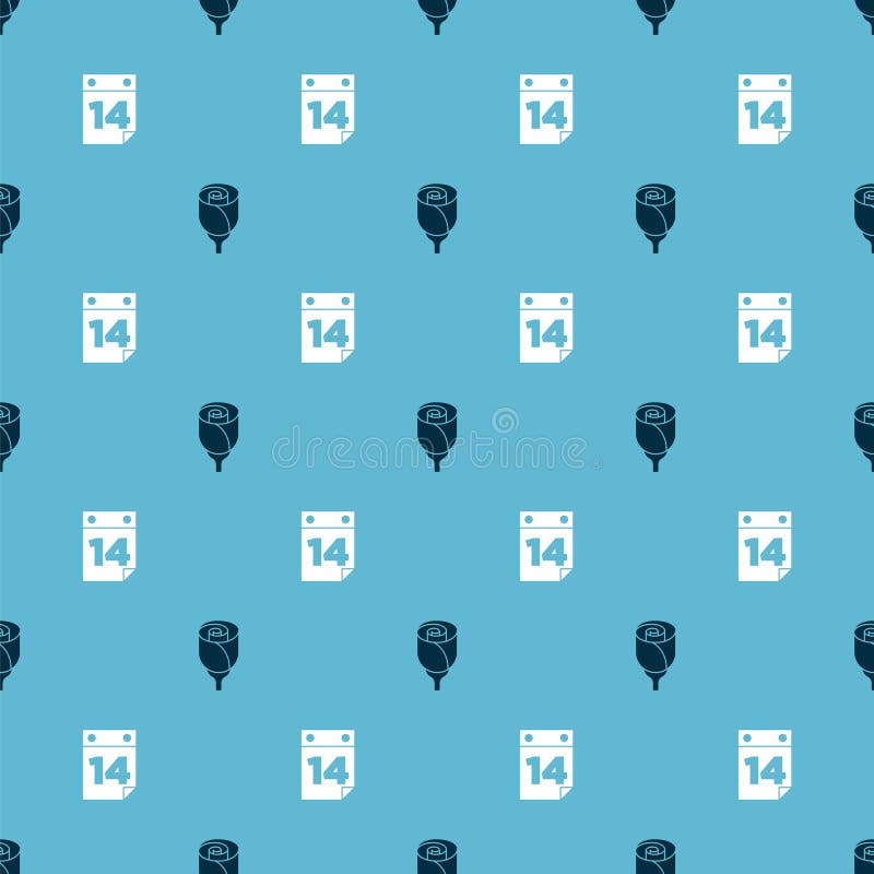 Set Flower Rose and Calendar with February 14 on Seamless Pattern ...