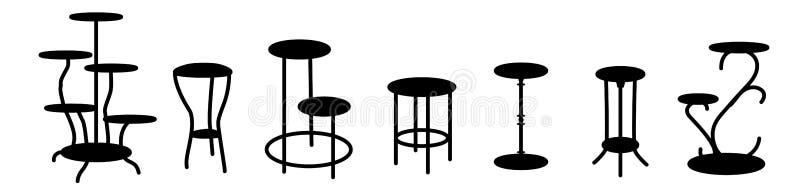 A Set of Flower Stands, Home Decor. Hand-drawn, Linear Black-and-white ...