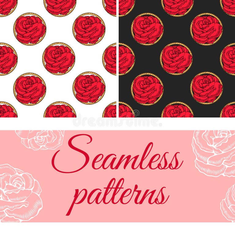 Rose and Rope Frame. Four Seamless Patterns. Stock Vector ...