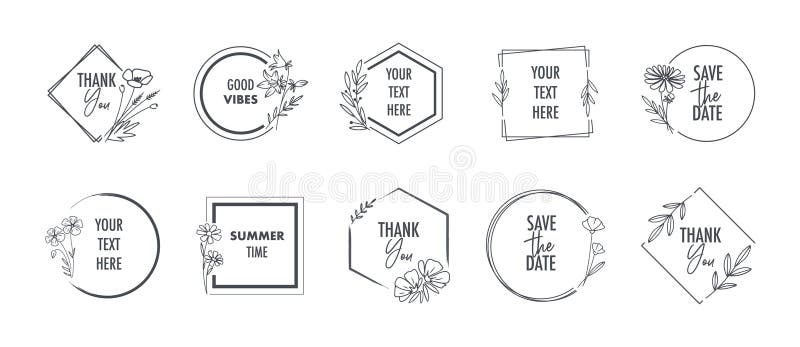 Set of Flowers Frames. Vector Set of Line Floral Logos, Hand-drawn Illustration Stock Vector ...