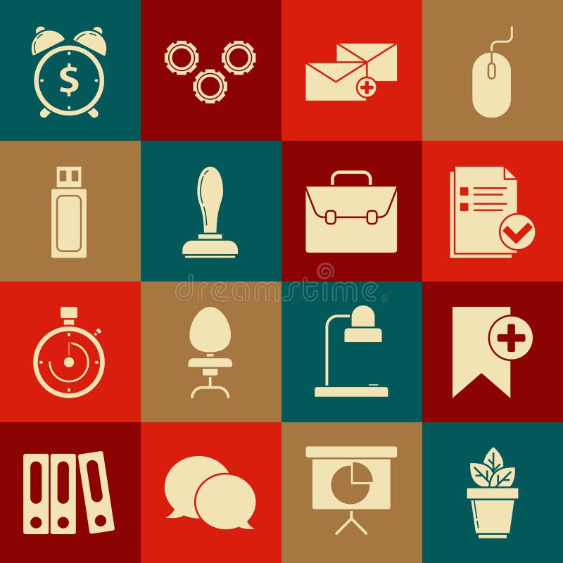 Set Flowers in Pot, Bookmark, Document and Check, Envelope, Stamp, USB ...