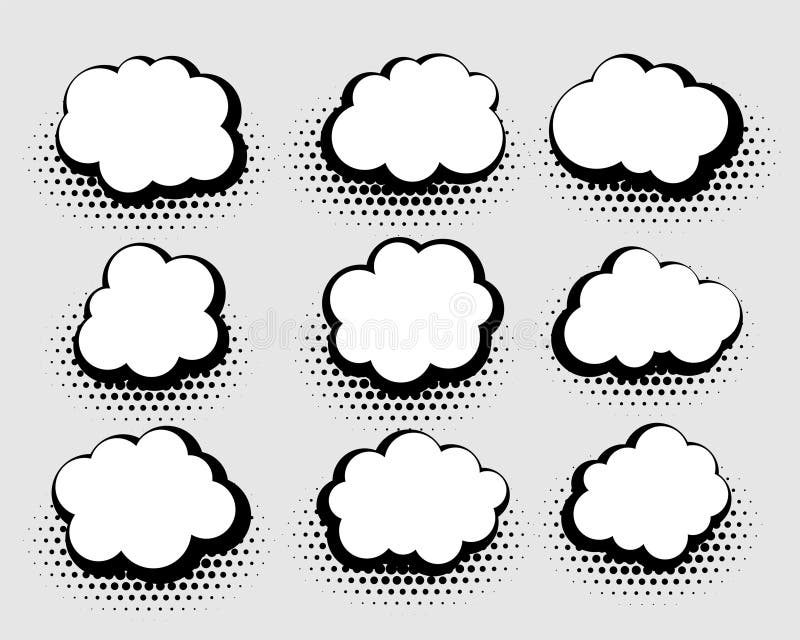 Set of Fluffy Clouds Icon in Comic Style Stock Vector - Illustration of ...