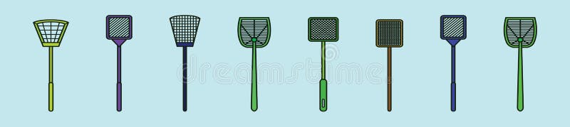 Set Of Fly Swatter Cartoon Icon Design Template With Various Models ...