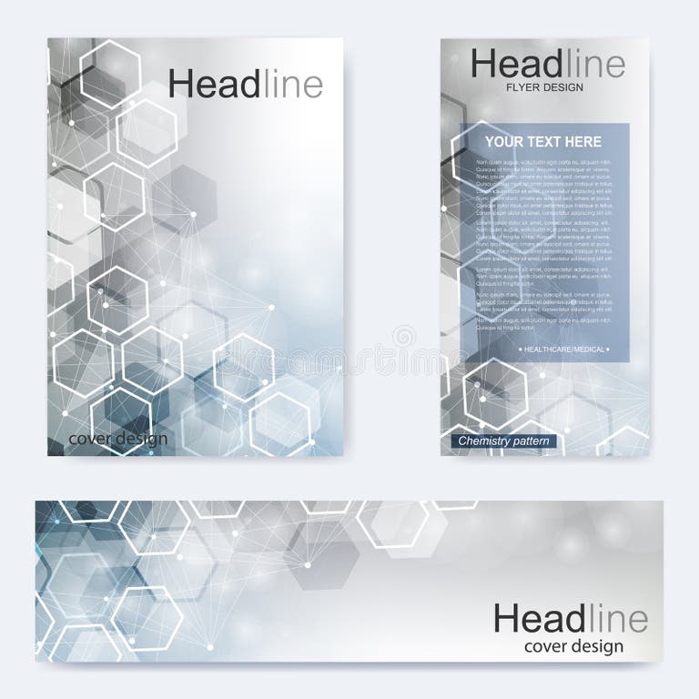 Set Flyer, Brochure Size A4 Template,banner. Molecular Structure with ...