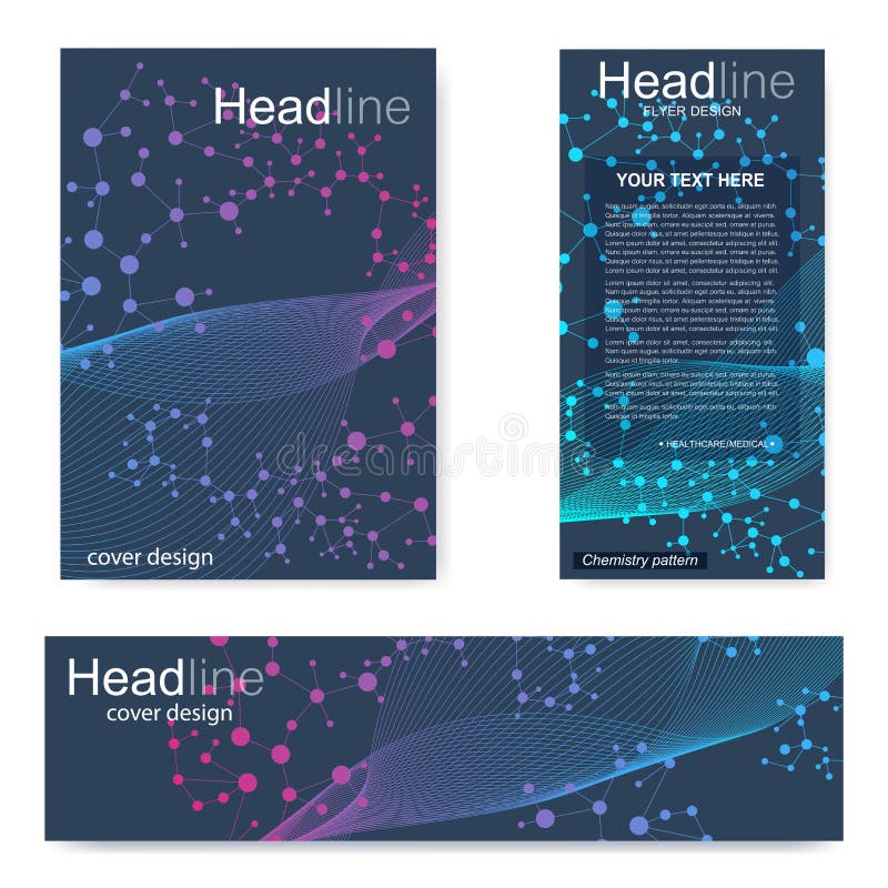 Set Flyer, Brochure Size A4 Template,banner. Molecular Structure with ...