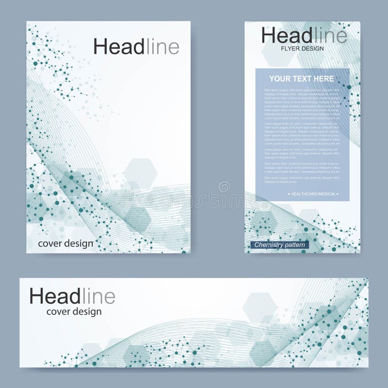 Set Flyer, Brochure Size A4 Template,banner. Molecular Structure with ...