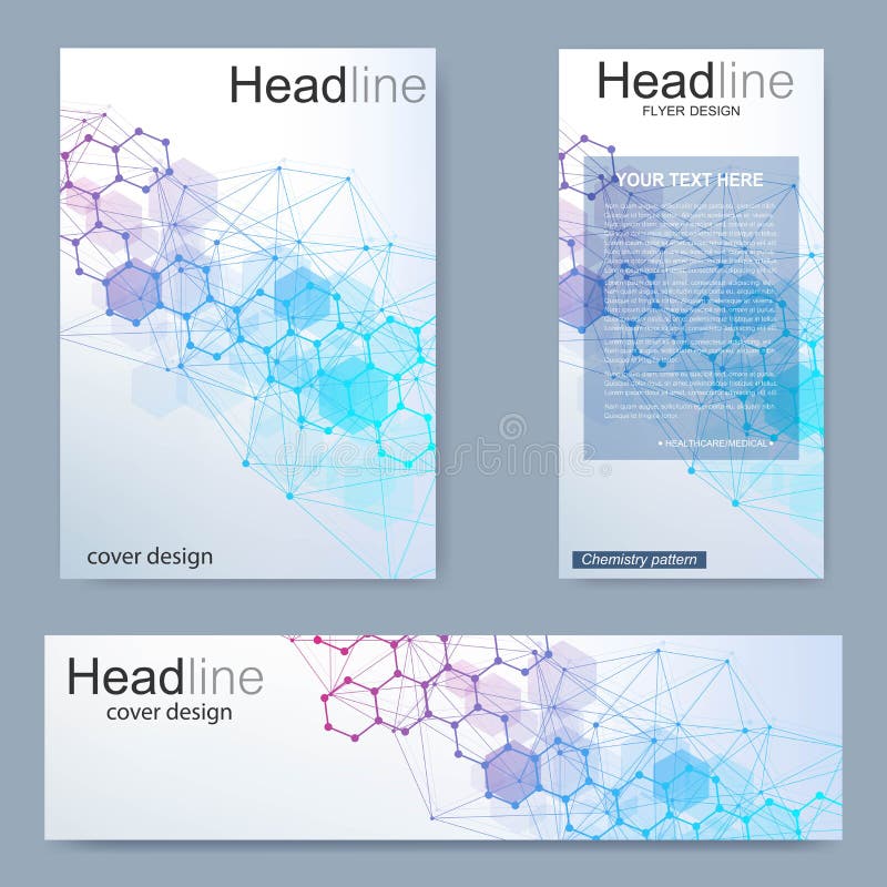 Set Flyer, Brochure Size A4 Template,banner. Molecular Structure with ...