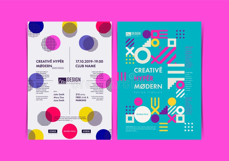 Set of Flyer Templates with Geometric Shapes and Patterns, 80s Memphis ...
