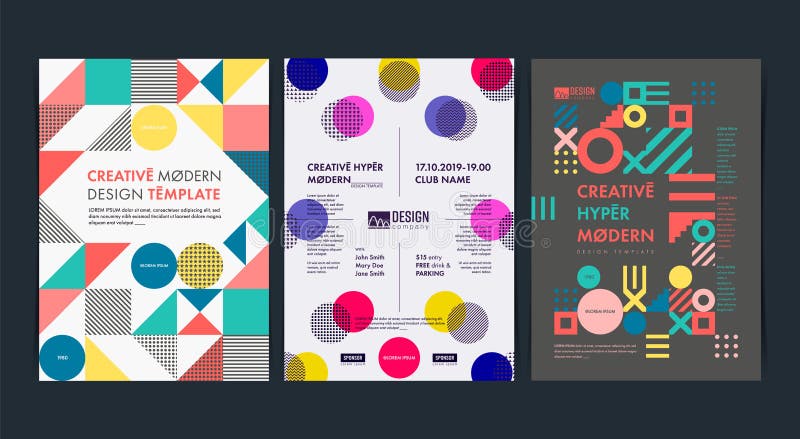 Set of Flyer Templates with Geometric Shapes and Patterns, 80s Memphis ...