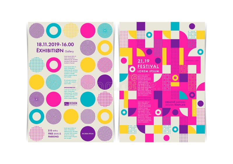 Set of Flyer Templates with Geometric Shapes and Patterns, 80s Memphis ...